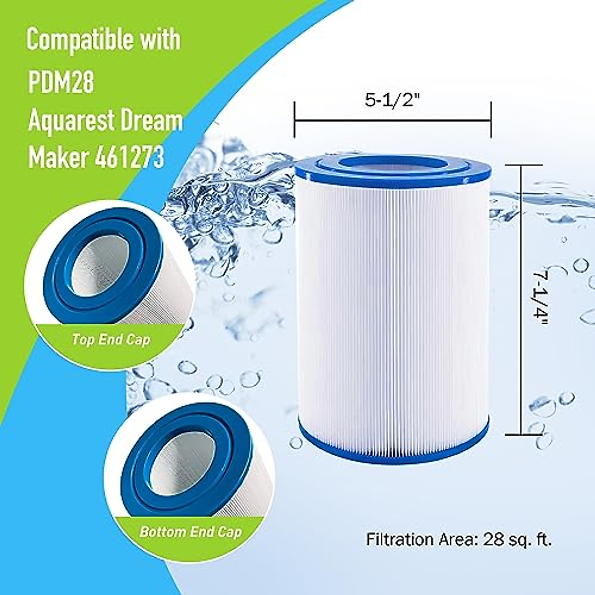 BLUEFLO Spa Filter Replace PDM28, Aquarest Dream Maker 461273 Hot Tub Filter, 2 Pack