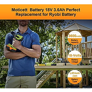 Moticett 3.6Ah Ni-Mh Replacement Battery Compatible with Ryobi 18V Battery P100 Compatible with Ryobi 18 Volt Battery ABP1801 ABP1803 BPP1820 130224007 130224028 130255004 Cordless Power Tools-2Pack