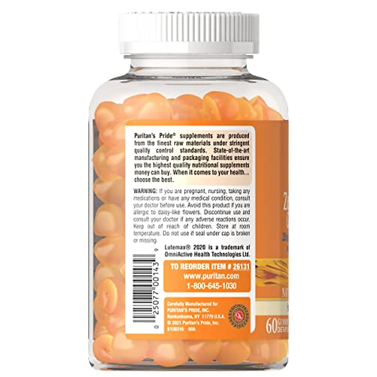 Puritan's Pride Lutein with Zeaxanthin Gummies, Supports Eye Health, 60 Count, White