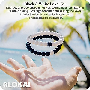 Lokai Silicone Beaded Bracelets for Women & Men - Couples Bracelets, Black & White Matching Bracelets - Small, 6 Inch Circumference - Jewelry Fashion Bracelet Slides-On for Comfortable Fit