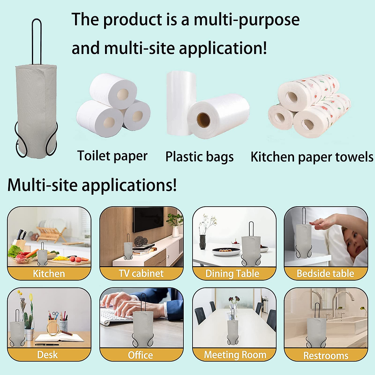 [LUFORE] Paper Towel Holder, Paper Towel Holder; Sturdy Kitchen Paper Towel Holder, Rubbish Bag, Fresh Bag; for Kitchen, Living Room, Bathroom, Outdoor, etc. (2 Pieces) (Black)