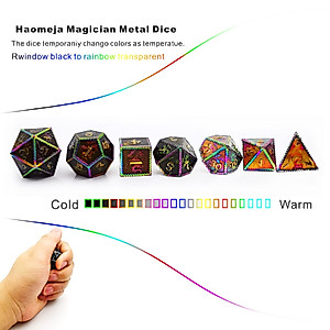 HAOMEJA Color Changing Temperature Metal Dragons DND dice set D&D dice Set Role Playing Dice Apply to Dungeons and Dragons Black Transition Colourful