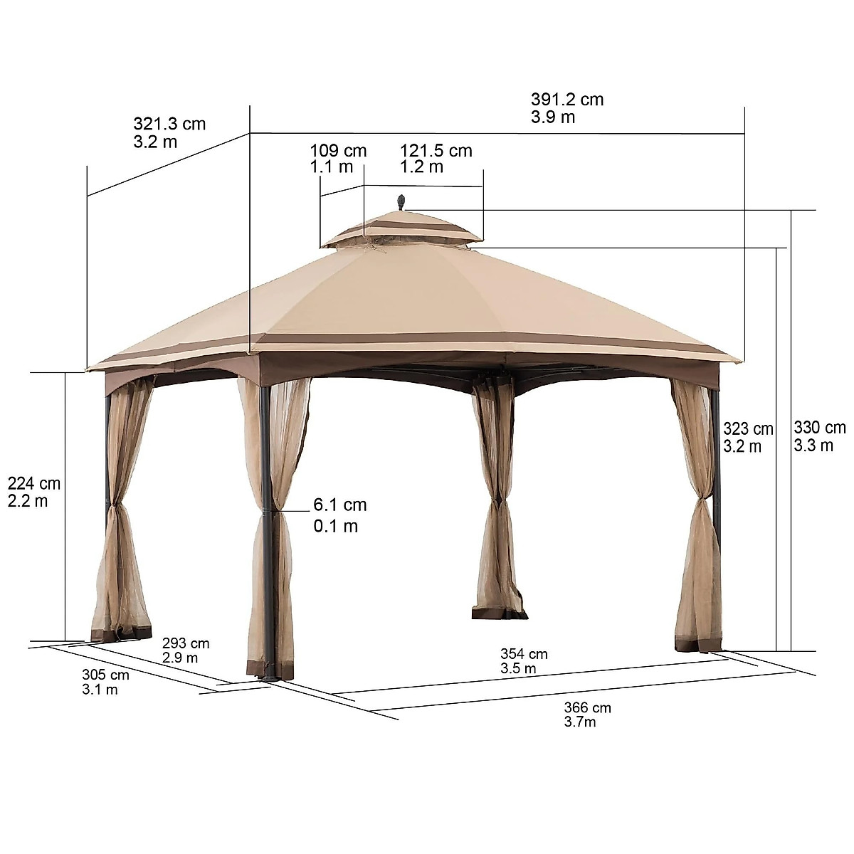 Sunjoy Pendleton 10.5 x 13 ft. 2-Tier Steel Gazebo, Tan & Brown