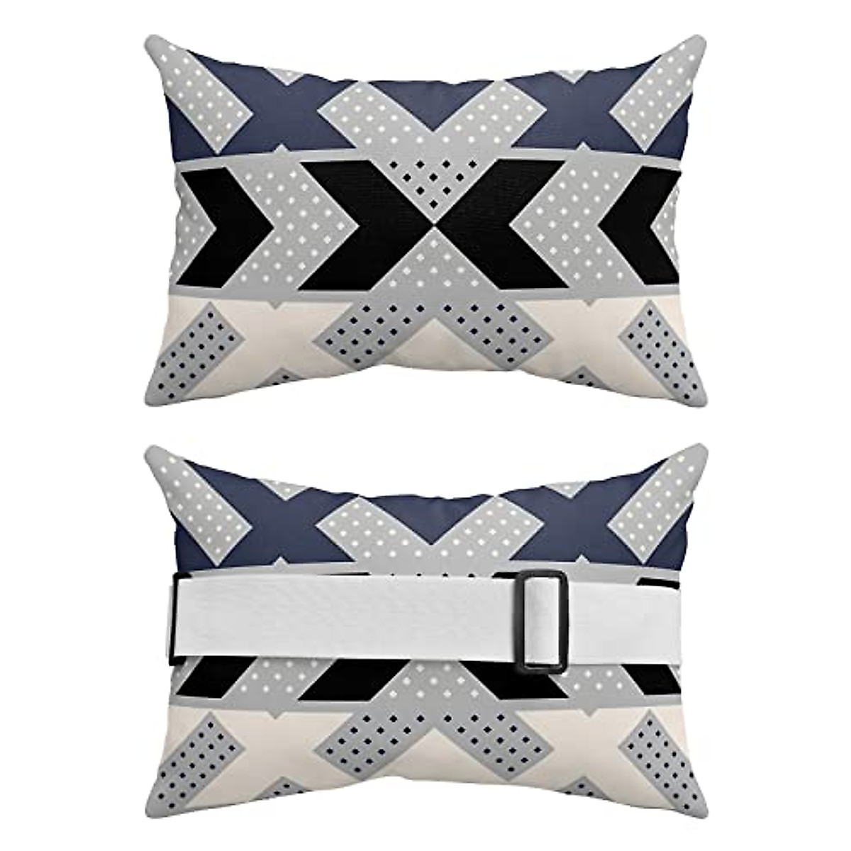 Recliner Head Pillow Ledge Loungers Chair Pillows with Insert Modern Geometric Blue Black White Pattern Lumbar Pillow with Adjustable Strap Outdoor Waterproof Patio Pillows for Beach Pool, 2 PCS