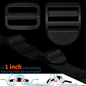 Slider Buckle for 1" Webbing: 4 Set Plastic Ladder Lock Buckles and Tri-glide Slide Fit 1 inch (25 mm) Wide Nylon Web Strap, Adjustable Quick Release Plastic Adjuster Clips Replacement Heavy Duty