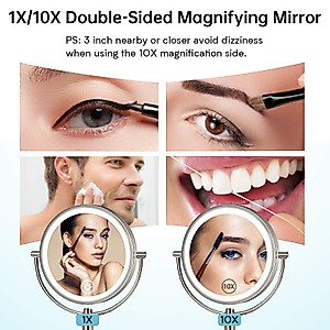 Gospire 8'' Lighted Makeup Mirror with Double Sided 1X/10X Magnification, [54 LED Lights & 3 Color Lighting & Adjustable Brightness] Touch Control Cosmetic Mirror [Rechargeable] Vanity Mirror