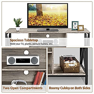 Yaheetech TV Stand for 65 inch TV Console Table with Storage Shelves Cabinet, 55" Wood Entertainment Center for Living Room, Industrial Modern Style TV Cabinet for Flat Screens, Gray