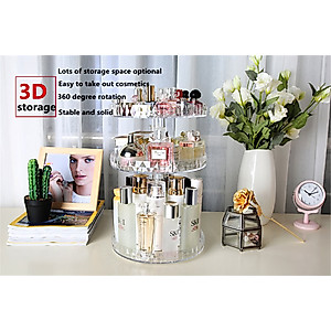 BOTIDE Diamond Pattern Three Layers Perfume Organizer, 360 Rotating Diamond Cosmetic Storage Box Transparent Acrylic Swivel Shelf Desktop Skin Care Product Dresser Finishing, Plus Size