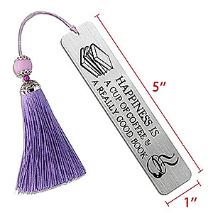 DYJYBMY Happiness is A Cup of Coffee & A Really Good Book, Metal Engraved Bookmark, Teacher Gift, Book Club Gifts for Women Friends Sisters, Librarian Gifts