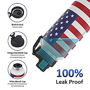 Extremus Deluge Sports Water Bottle, Wide Mouth Stainless Steel Double Wall Vacuum Thermos Insulated Water Bottle - 100% Leakproof Lids, 32 oz, American Flag