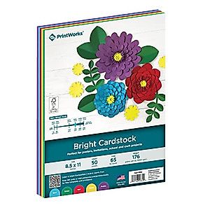 Printworks Bright Cardstock, 65 lb, 4 Assorted Bright Colors, FSC Certified, Perfect for School and Craft Projects, 50 Sheets, 8.5” x 11” (00682)