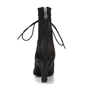 Women Ballroom Dance Boots Latin Salsa Dress Performance Practice Footwear 2.5inch Heels YT20(7.5, Black)