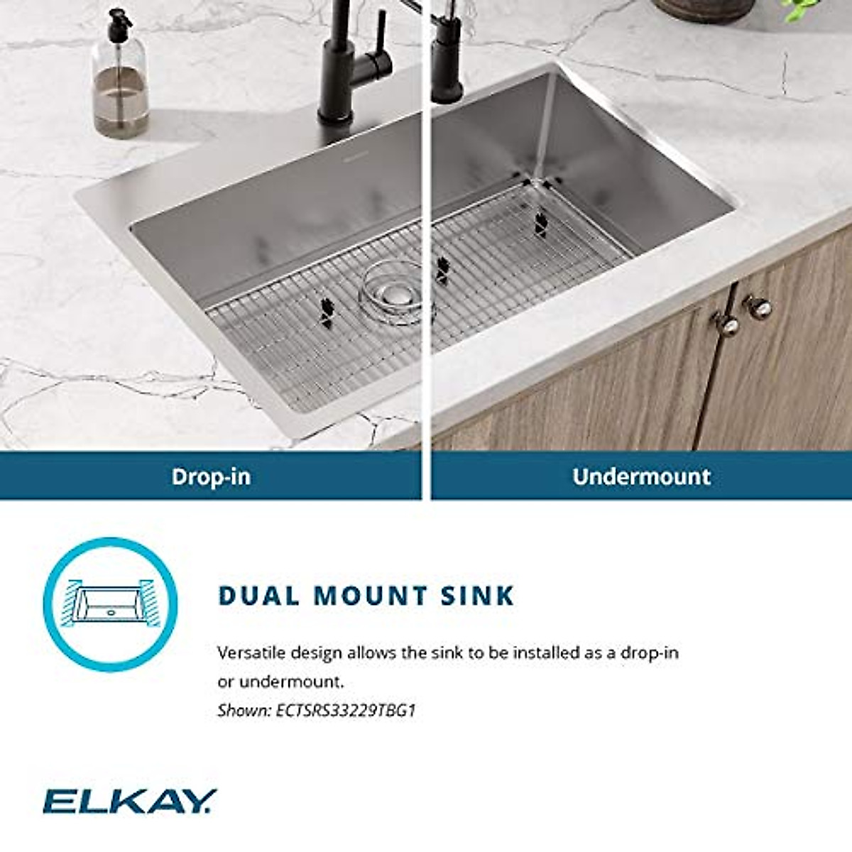 Elkay ECTSRS33229TBG1 Crosstown Single Bowl Dual Mount Stainless Steel Sink Kit