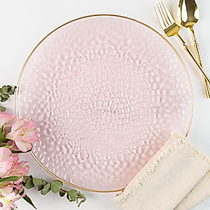 PLASTICPRO [Pink Hammered With Gold Rim 8 Pack] 13'' Charger Plates Pink Hammered With Gold Rim Plastic Heavy Duty Disposable Dinner Chargers Serveware Dishes Platters Tableware for parties, Weddings