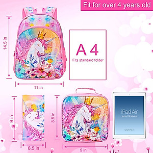 WZLVO 3PCS Unicorn Backpack for Girls, 16” Kids Sequin Bookbag, Elementary Preschool School Back Packs and Lunch Box