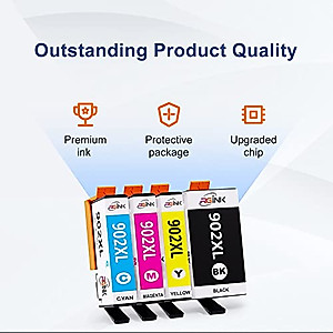 Compatible 902 XL Ink Cartridge (Newest Chip) Replacement for HP 902xl Ink cartridges Combo Pack with Officejet Pro 6978 6968 6970 6958 6962 6975 6960 6954 Printer (Black Cyan Magenta Yellow, 4Pack)