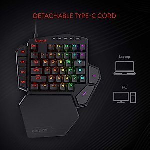 Redragon K585 DITI Wired One-Handed RGB Mechanical Gaming Keyboard, 42 Keys Type-C Professional Gaming Keypad w/Upgraded Hot-Swappable Socket, 7 Onboard Macro Keys & Detachable Wrist Rest