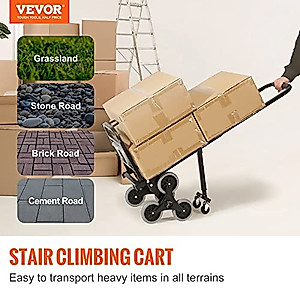VEVOR Stair Climbing Hand Truck, Heavy-Duty Hand Cart Dolly 375 lbs Load Capacity, Foldable Stair Climber Hand Trucks with Adjustable Handle, All Terrain Cart for Stairs with 10 Wheels
