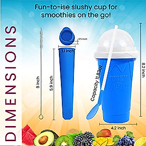 Slushy Maker Cup - TikTok Frozen Magic Quick Smoothie Cup- With Extra Popsicle Mold , Sponge & Cleaning brushes , Bottle with 2 in 1 Straw - Squeeze Icy Frozen Slushie Cup - Cooling Slushie for Smoothies -Blue