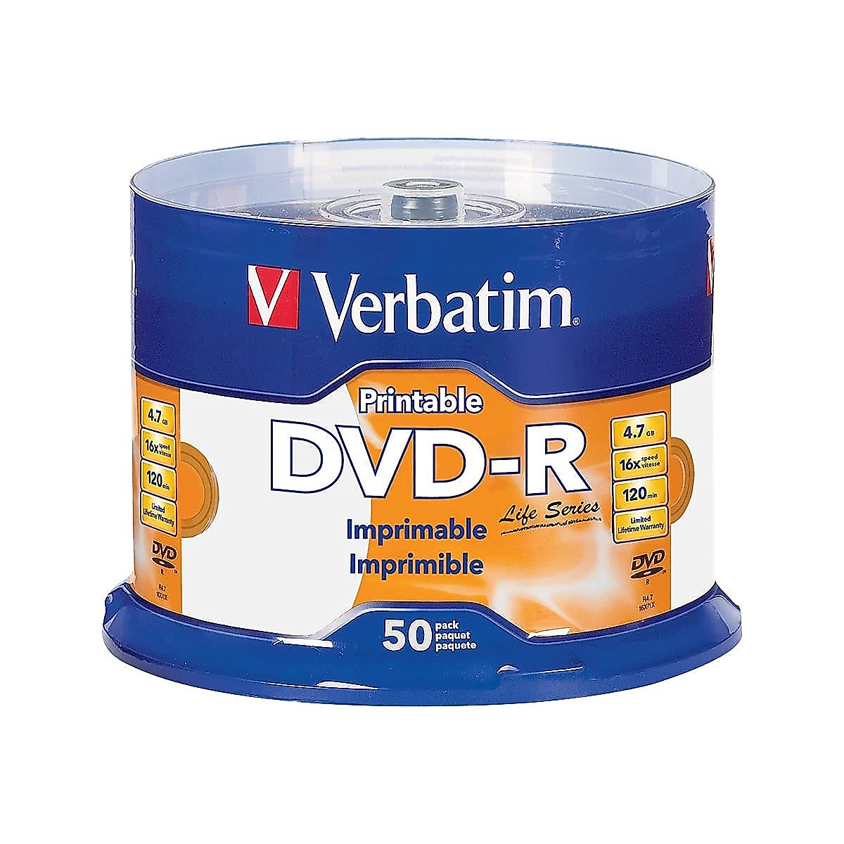 Verbatim Life Series DVD-R Printable Disc Spindle, Pack of 50 98472