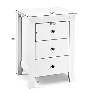 WATERJOY White Nightstand with 3 Drawers, Modern Accent Side End Tables for Bedroom Living Room
