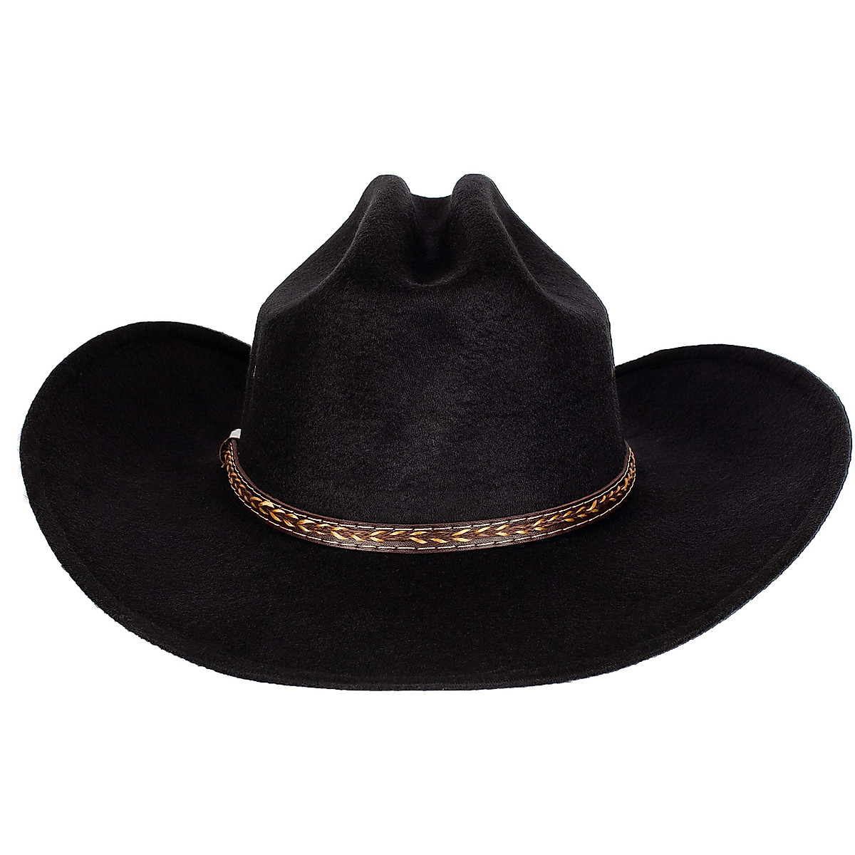 Queue Essentials Western Style Pinch Front Straw Canvas Cowboy Cowgirl Straw Hat (Felt Black, SM)