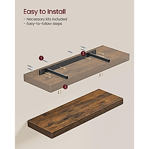 VASAGLE Wall Shelves Set of 5, Floating Shelves, Wall Mounted, 8 x 23.6 x 1.5 Inches, Display Shelves for Picture Frames, Wall Decor, Hanging Shelf for Living Room, Kitchen, Rustic Brown ULWS076B01