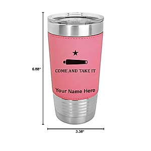 LaserGram 20oz Vacuum Insulated Tumbler Mug, Texas Come and Take It Flag, Personalized Engraving Included (Faux Leather, Pink)