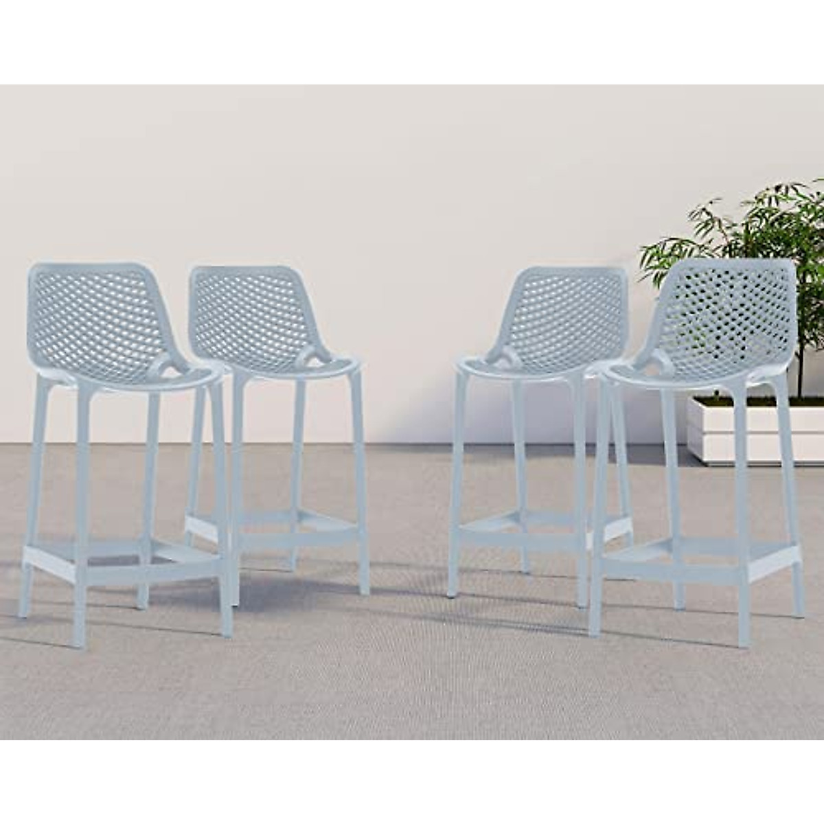 Meridian Furniture 330SkyBlue Mykonos Collection Modern | Contemporary Outdoor Patio Stool with Sky Blue Polypropylene Plastic, Weather Resisting, 17.5" W x 21" D x 38" H, Blue, Set of 4