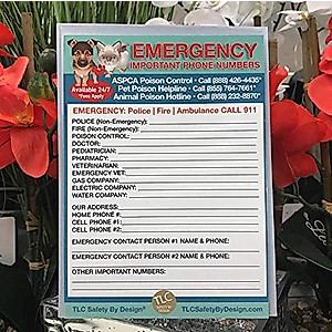 TLC Safety By Design Emergency Contact Fridge List in 5.5” x 7.5” Plastic Cover Magnetic Sleeve Refrigerator Safety Important Phone Call Numbers (Pet Medical ICE, 2 Cards and 1 Magnetic Sleeve)