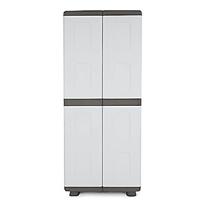 Homeplast Leto 55 lb. Capacity Indoor Outdoor Shoe Rack Storage Cabinet with 2 Moveable Shelves, Holds 20 Pairs, Gray/Anthracite