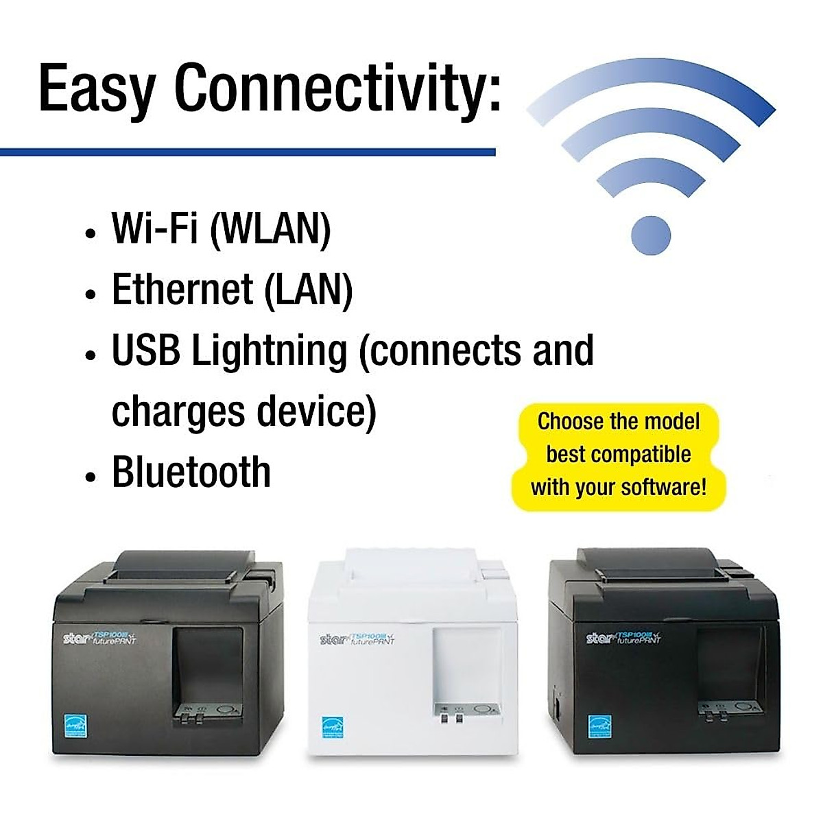 Star Micronics TSP143IIIW Wi-Fi (WLAN) TSP100 Series Thermal Receipt Printer with Wireless Access Point - USB, WiFi Connectivity, 203 dpi, Auto-Cutter, Gray - YKGAV