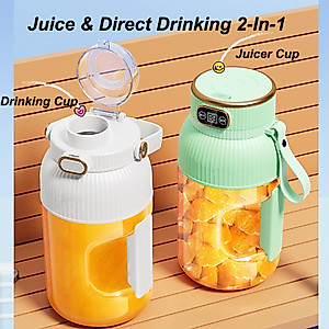 Yulyoie Juicer Cup, Multifunctional Portable Juicer Cup with Digital Display, 40 Oz Juice Cup Blender, Rechargeable Blender Cup Electric for Travel (Green)