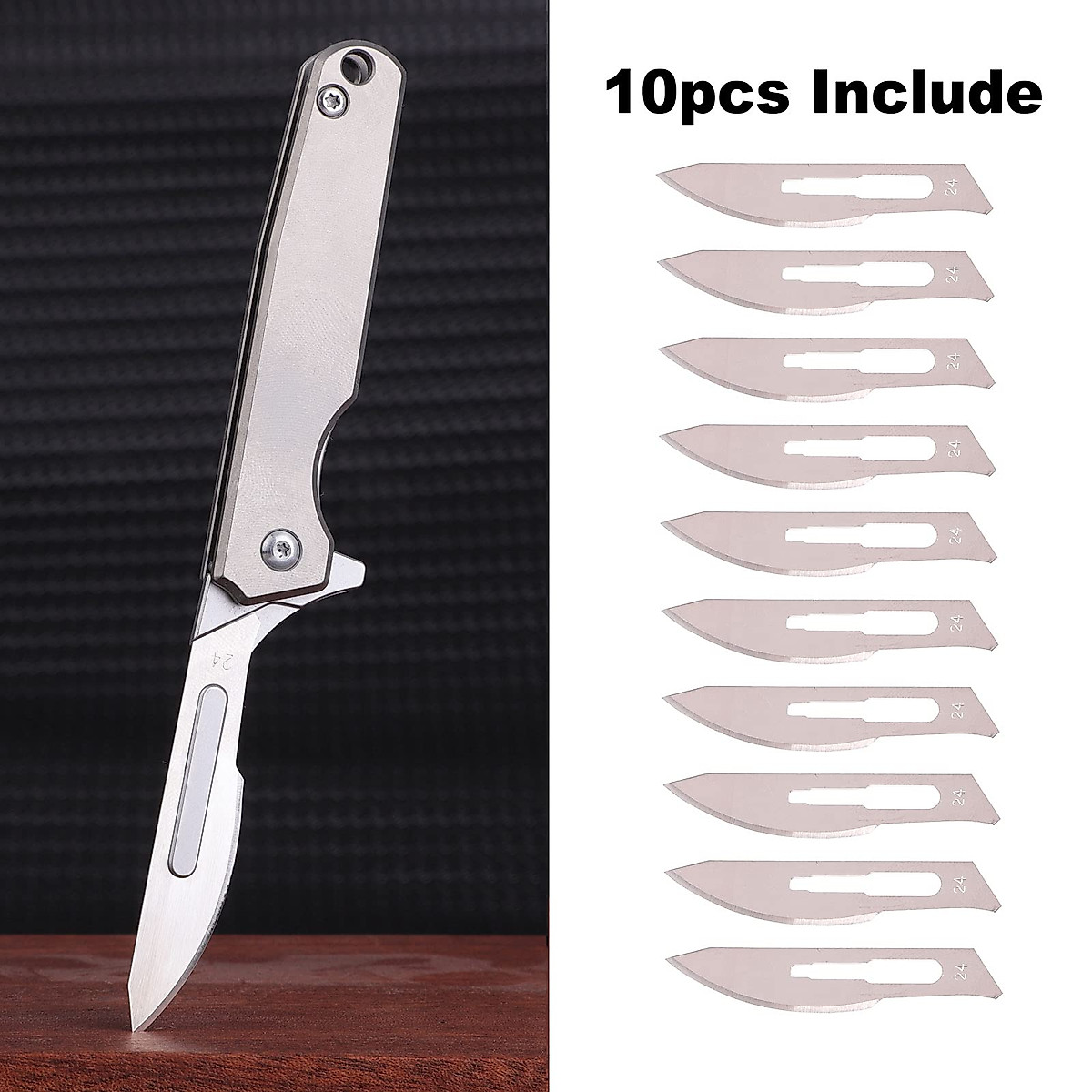 Samior TS51 Small Slim Scalpel Folding Pocket Flipper Knife with 10pcs #24 Replaceable Blade, 5.1 inches Grey Titanium Handle with Liner Lock, Utility EDC Keychain Knives, 0.99oz