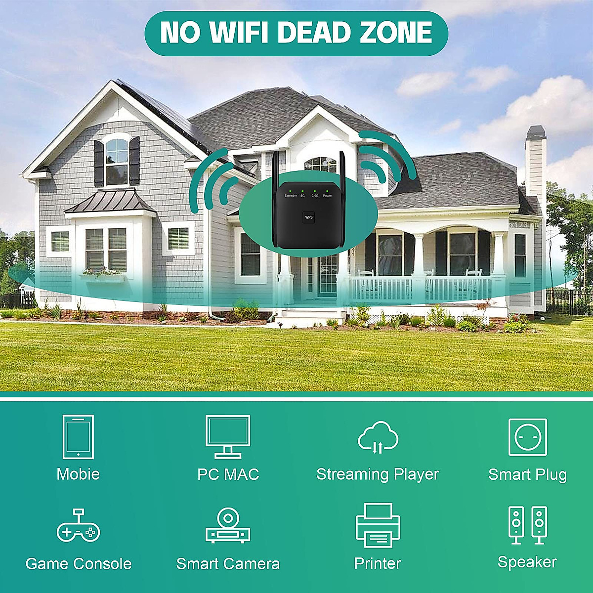 WiFi Extender, AILIYZ WiFi Booster Signal Booster for Home 2.4G /5G Wireless Internet Repeater with Ethernet Port, 1200Mbps WiFi Range Extender for Indoor and Outdoor (Black)