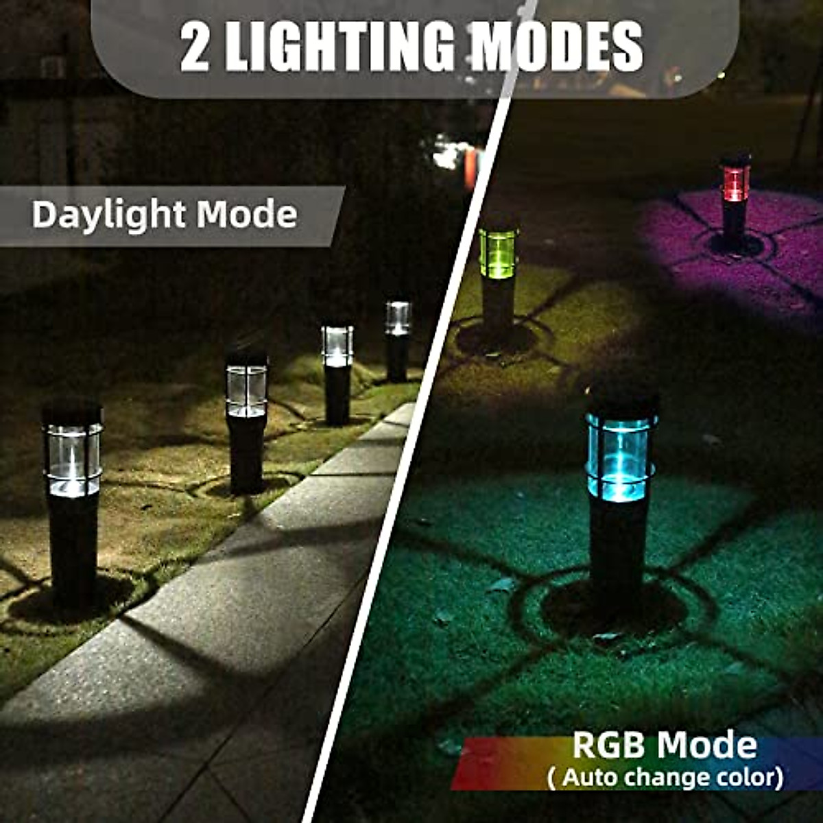 HFVLITE 8-Pack Solar Pathway Lights, RGB Color Changing+Daylight LED Solar Lights Outdoor Landscape Lights, IP65 Waterproof Garden Decor Light for Path Walkway Driveway Patio Yard Lawn