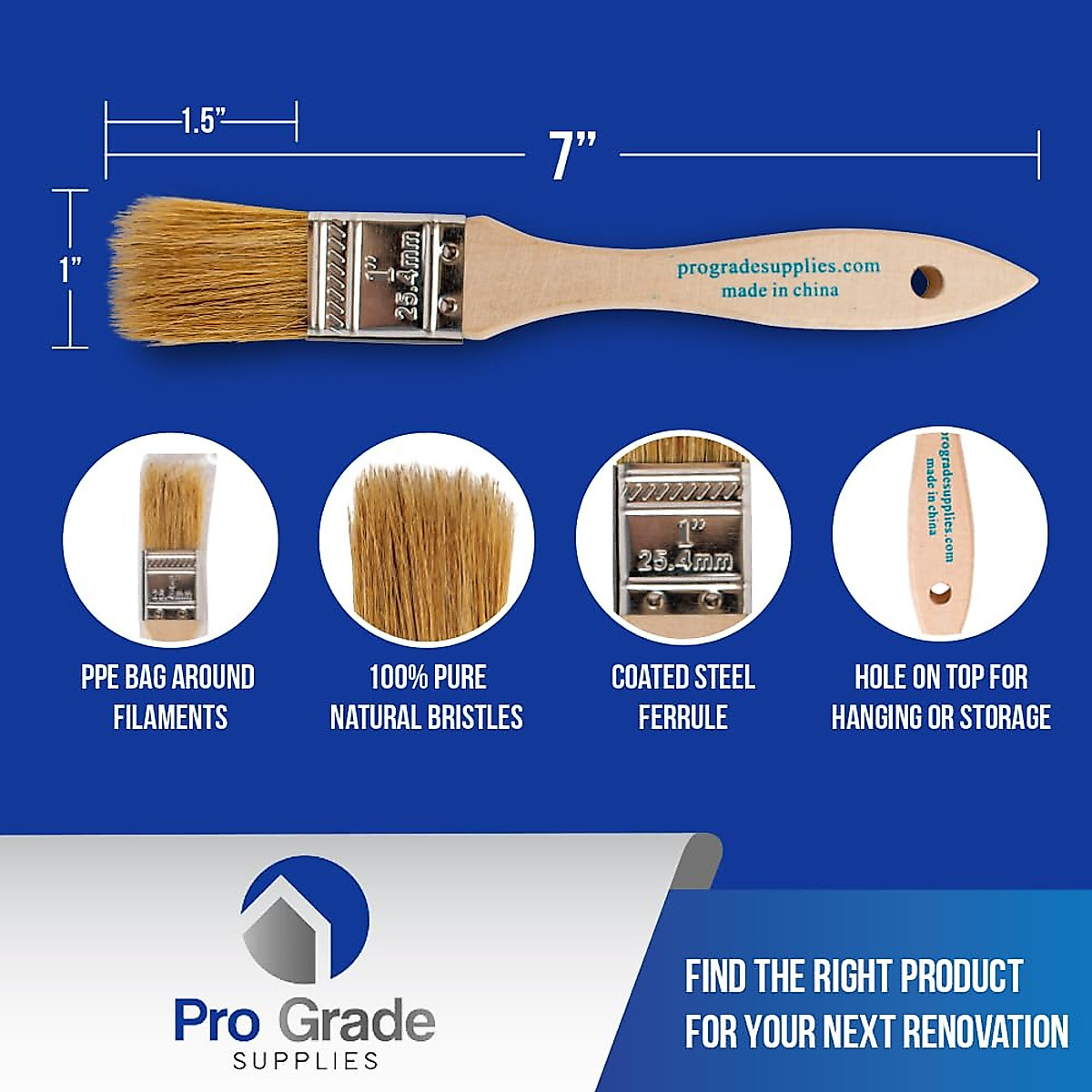 Pro Grade Chip Paint Brushes - 96-Pack - 1" Chip Brushes for Paints, Stains, Varnishes, Glues, & Gesso - Home Improvement - Interior & Exterior Use