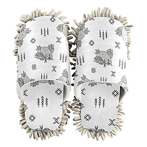 Happy Thanksgiving Owl Animal Mop Slippers Shoes Cover for Floor Cleaning Washable Hair Dust Dirty Cleaners Microfiber Mop Socks for Office House Kitchen