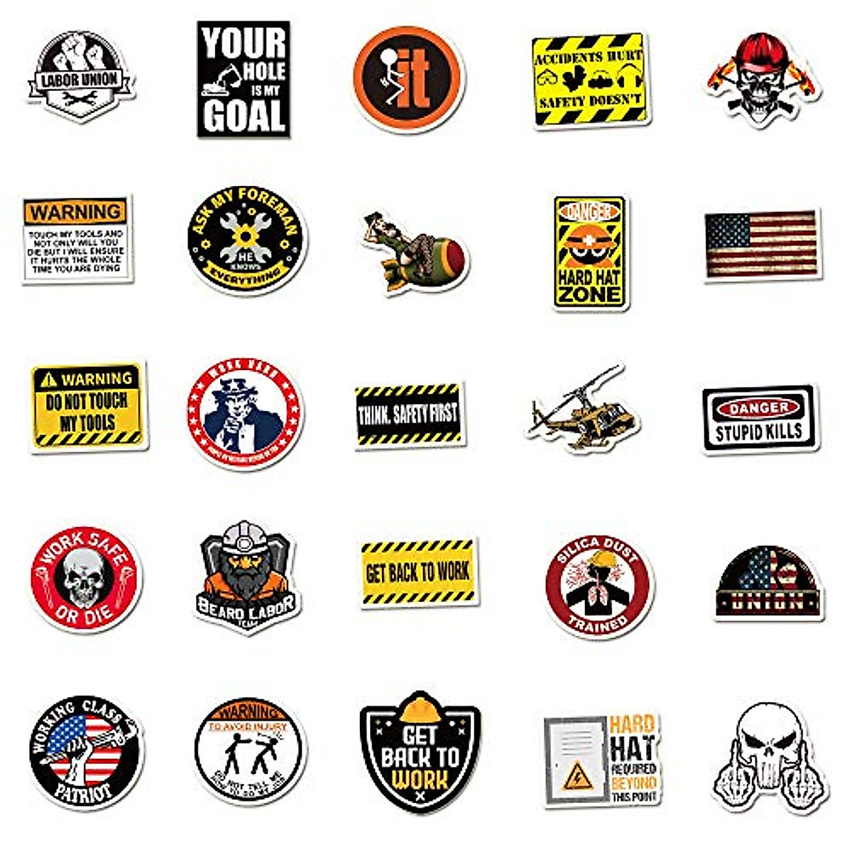 Hard Hat Stickers 105pcs Funny Construction Sticker Pack Vinyl Waterproof Tool Box Electrician Worker Helmet Decors for Teens Adult Men Guitar Laptop Accessories