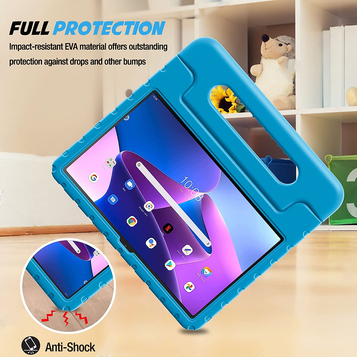 ProCase Kids Case for Lenovo Tab M10 Plus 3rd Gen 10.6 Inch 2022, Shockproof Lightweight Portable with Handle Baby Friendly Case for Tab M10 Plus 10.6" 2022 TB-125F/128F –Blue