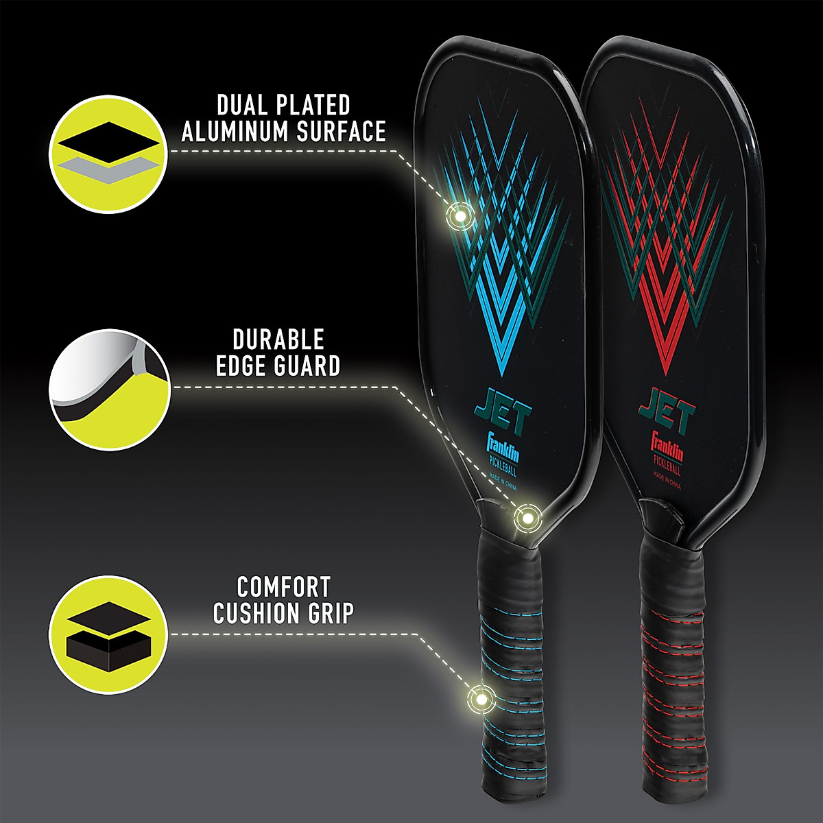 Franklin Sports - Aluminum Pickleball Paddle 4 Player Paddle and Ball Set- USA Pickleball (USAPA) Approved,Red/Blue