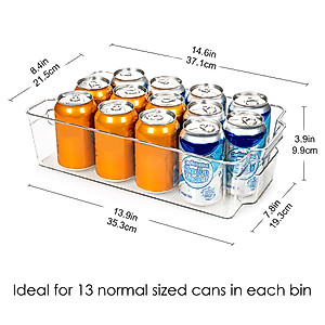 HOOJO Refrigerator Organizer Bins - 4pcs Clear Plastic Bins For Fridge, Freezer, Kitchen Cabinet, Pantry Organization, BPA Free Fridge Organizer, 14.5" Long-X Large, Clear