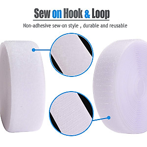 Sew on Hook and Loop Style 3/4 Inch Non-Adhesive Back Nylon Strips Fabric Fastener Non-Adhesive Interlocking Tape White,12.6 Yard