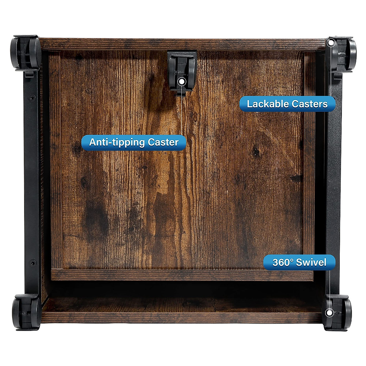 TC-HOMENY Mobile File Cabinet on Wheels Office Cabinet with 2 Drawers, Wood Filing Cabinet fits A4 or Letter Size for Home Office, Rustic Brown