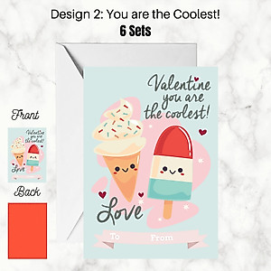 Mobiusea Creation Valentines Cards for Kids | 24 Cards with Envelopes | 3.5 x 5 | Funny and Cute | Llama, Ice Cream, Unicorn, XO for Valentines Day Cards, Kids School Valentines and Valentines Day