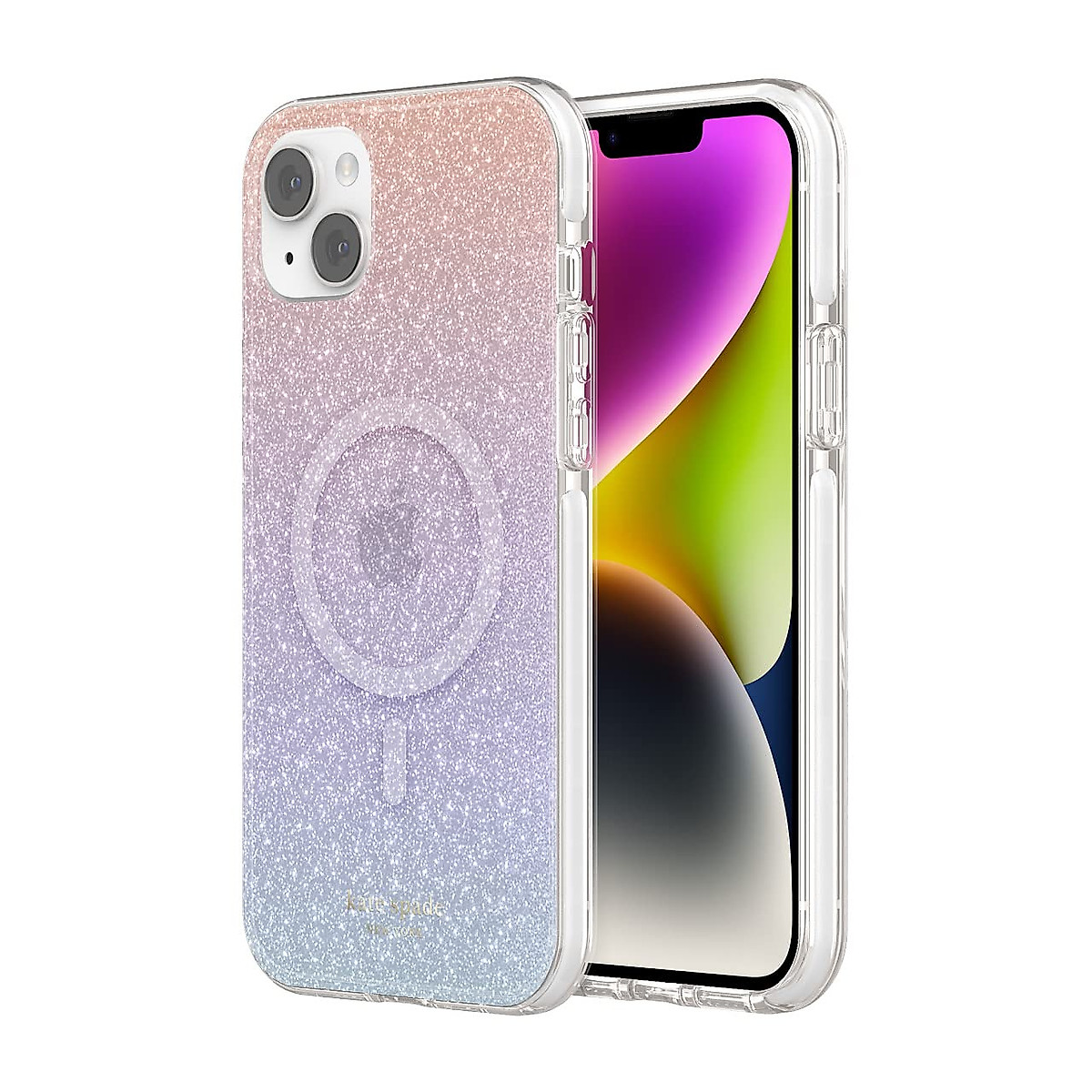 Kate Spade New York Defensive Hardshell Case Compatible with MagSafe for Apple iPhone 14 Plus - Ombre Glitter [KSIPH-240-OGBPP]