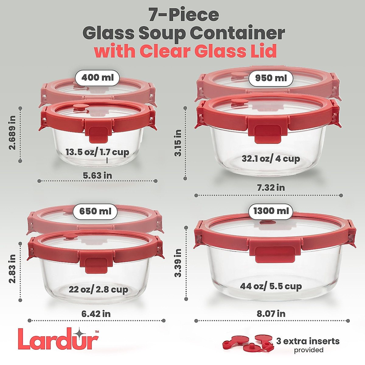 Premium Glass Food Storage Containers with Vented Lids – Set of 7, Various Size Round Borosilicate Glass Meal Prep Containers – BPA-Free, Microwave, Oven Dishwasher & Freezer Safe, Gift Packaged