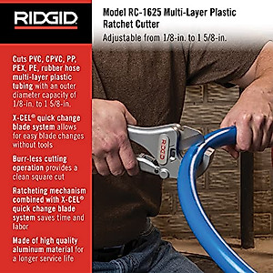 RIDGID 23498 Model RC-1625 Aluminum Ratchet Action 1/8" to 1-5/8" Plastic Pipe And Tubing Cutter, Silver & RIDGID 31100 Model 818 Aluminum Straight Pipe Wrench, 18-inch Plumbing Wrench