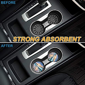 Small Car Coasters for Cup Holders 2.65" Absorbent 2 Pack Car Coaster Ceramic Stone for Drinks Absorb Water Drops Ocean Theme Sand Beach Wave Sea Water Pattern