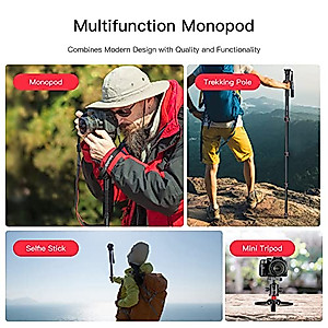 Manbily Extendable Camera Aluminum Monopod with Feet,Portable Travel Monopod with Removable Tripod Stand Base for DSLR Canon Nikon Sony Video Camcorder,5 Sections up to 67-in,Max Load 15.5 Lbs（A-222）
